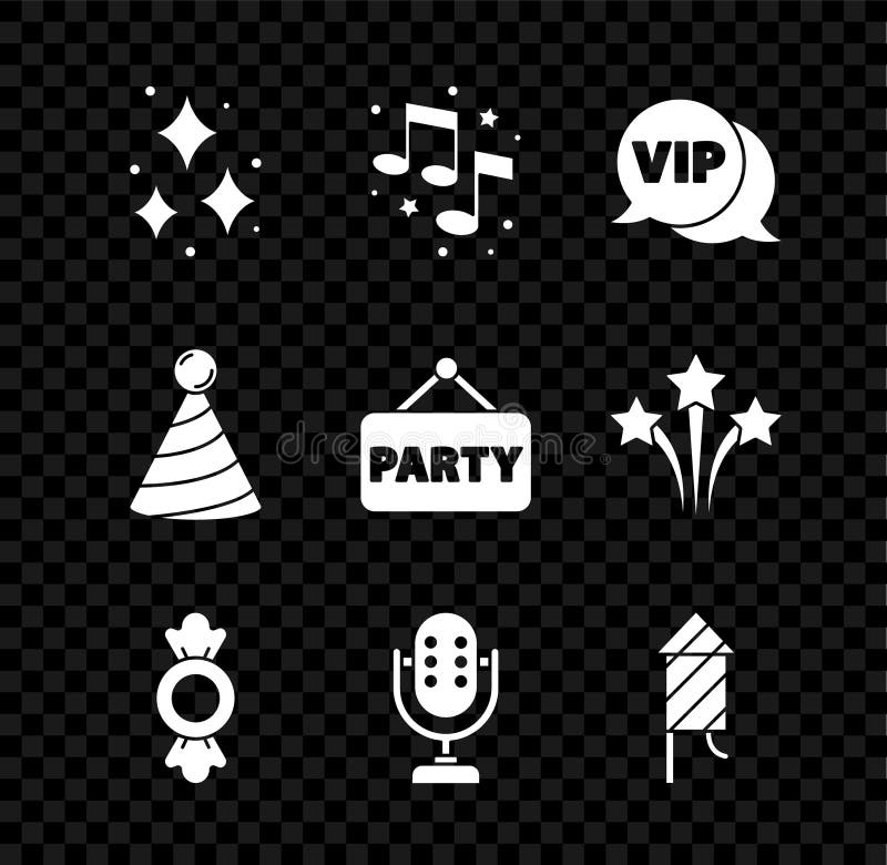 Set Firework, Music Note, Tone, Vip in Speech Bubble, Candy, Microphone ...