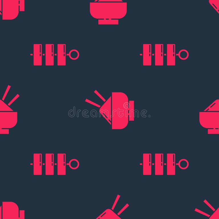 Set Firework and Rice in a Bowl with Chopstick on Seamless Pattern ...