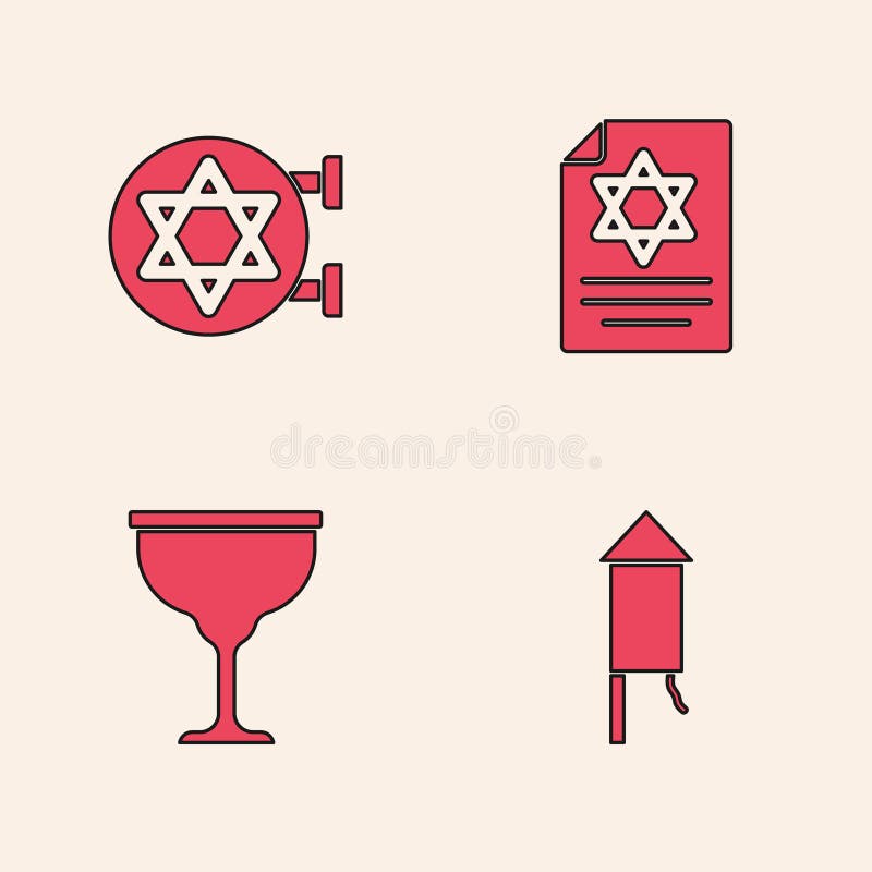 Set Firework Rocket Jewish Synagogue Torah Scroll and Goblet Icon ...