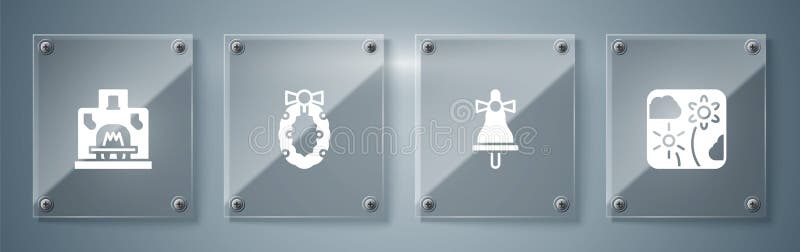 Set Firework Rocket, Merry Christmas Ringing Bell, Wreath and Interior ...