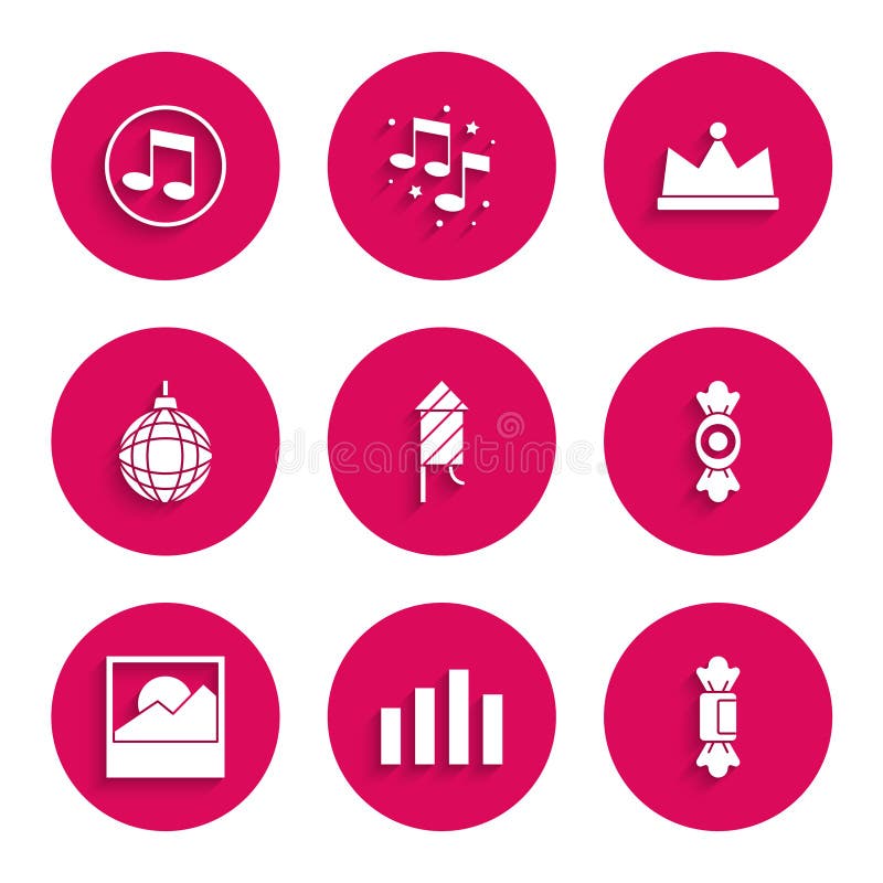 Set Firework Rocket, Music Equalizer, Candy, Photo, Disco Ball, Crown ...