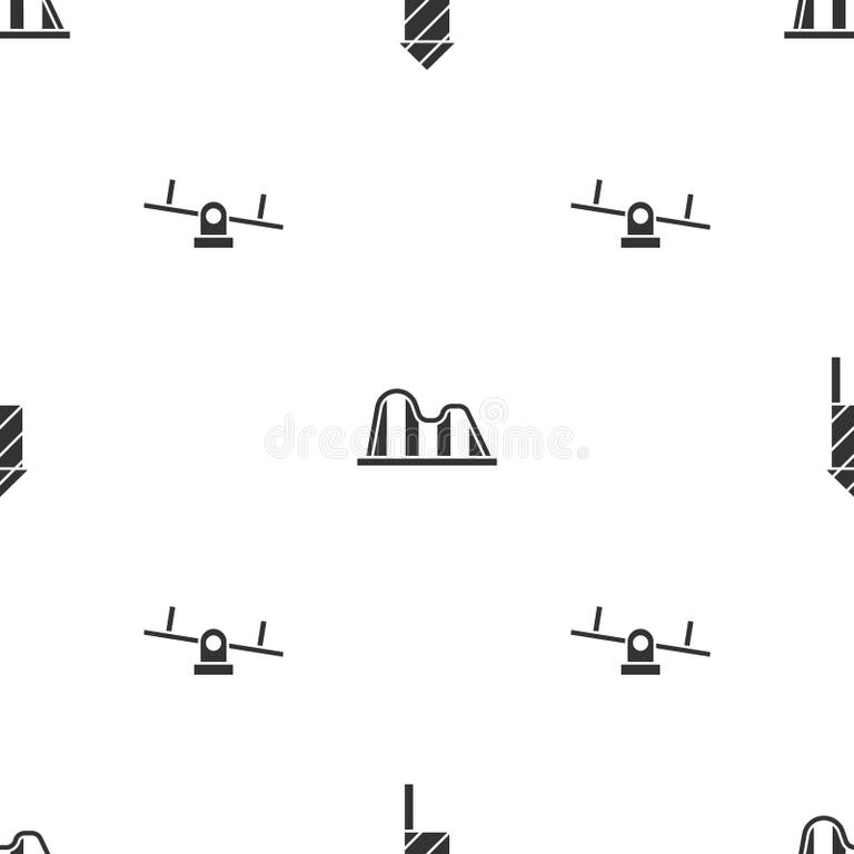 Set Firework Rocket, Roller Coaster and Seesaw on Seamless Pattern ...
