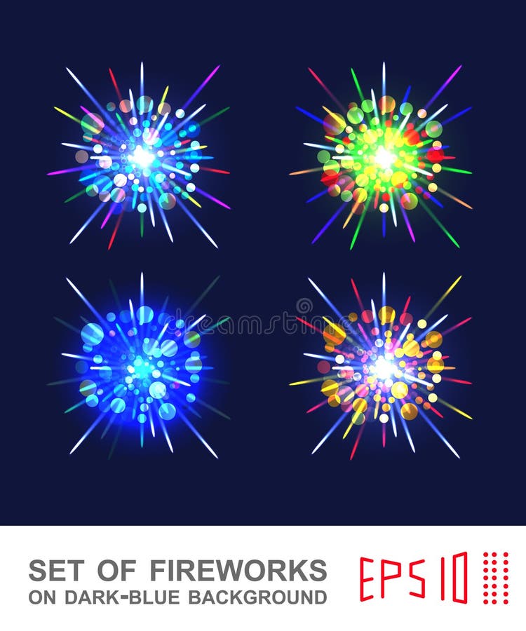 Set of Fireworks of Different Colors. Stock Vector - Illustration of ...