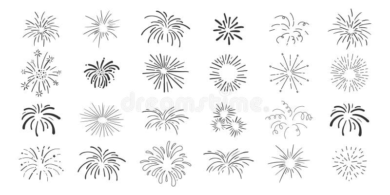 Set Fireworks Doodle Line Explosion Radial Sparkler with Rays, Hand ...