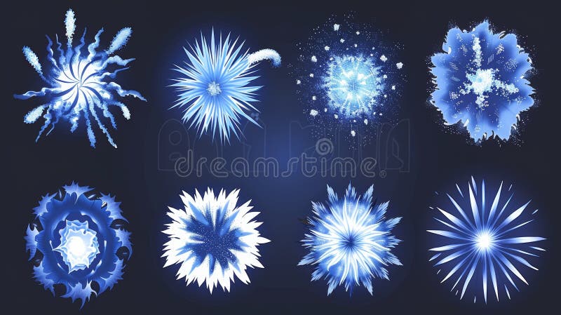 Set Of Fireworks Explosion Effects For Videogame Animation Burst