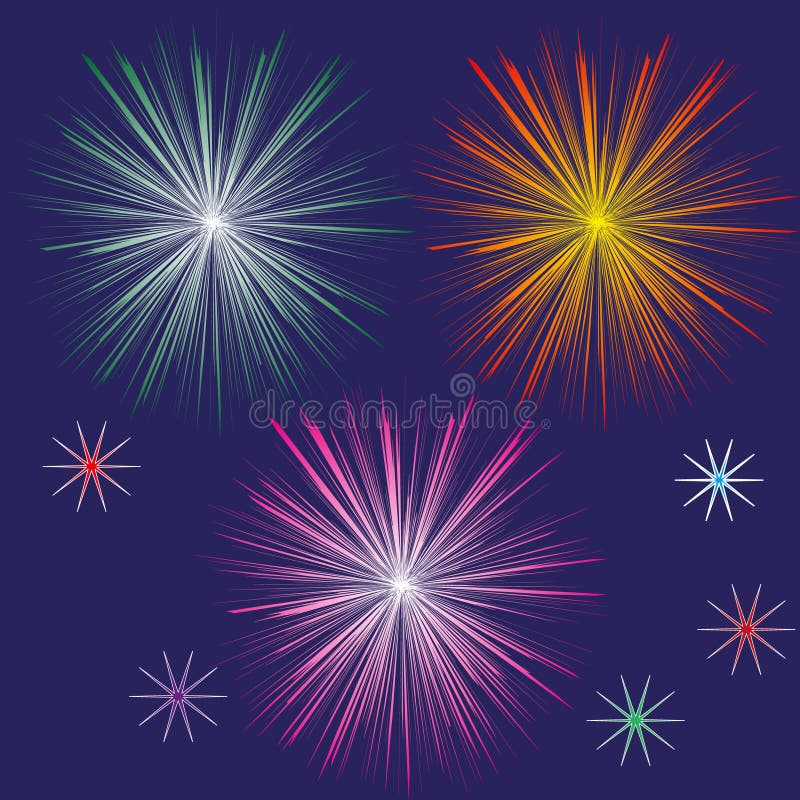 Set of Fireworks in the Night Sky Stock Vector - Illustration of stars ...