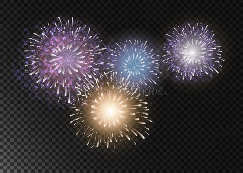 Fireworks on Purple Transparent Background. Independence Day Concept ...