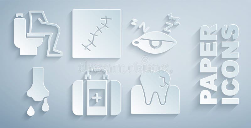 Set First Aid Kit, Insomnia, Runny Nose, Tooth with Caries, Scar Suture ...