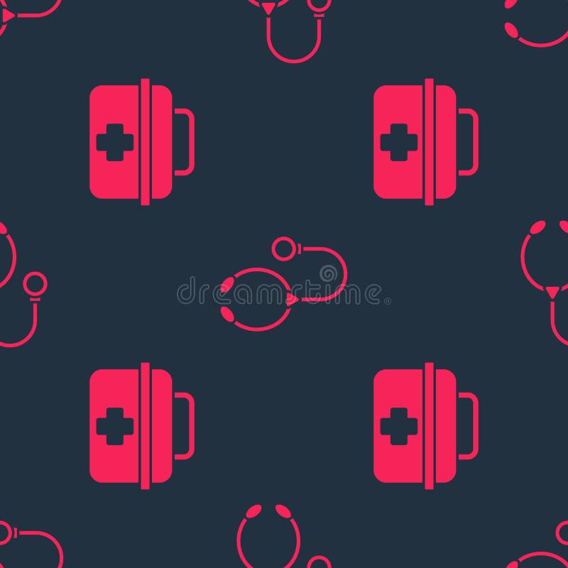 Set First Aid Kit and Stethoscope on Seamless Pattern. Vector Stock ...