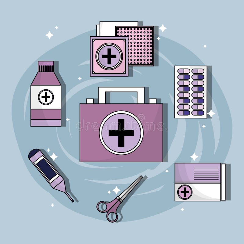 Set First Aid Kit with Treatment Tools Stock Vector - Illustration of ...