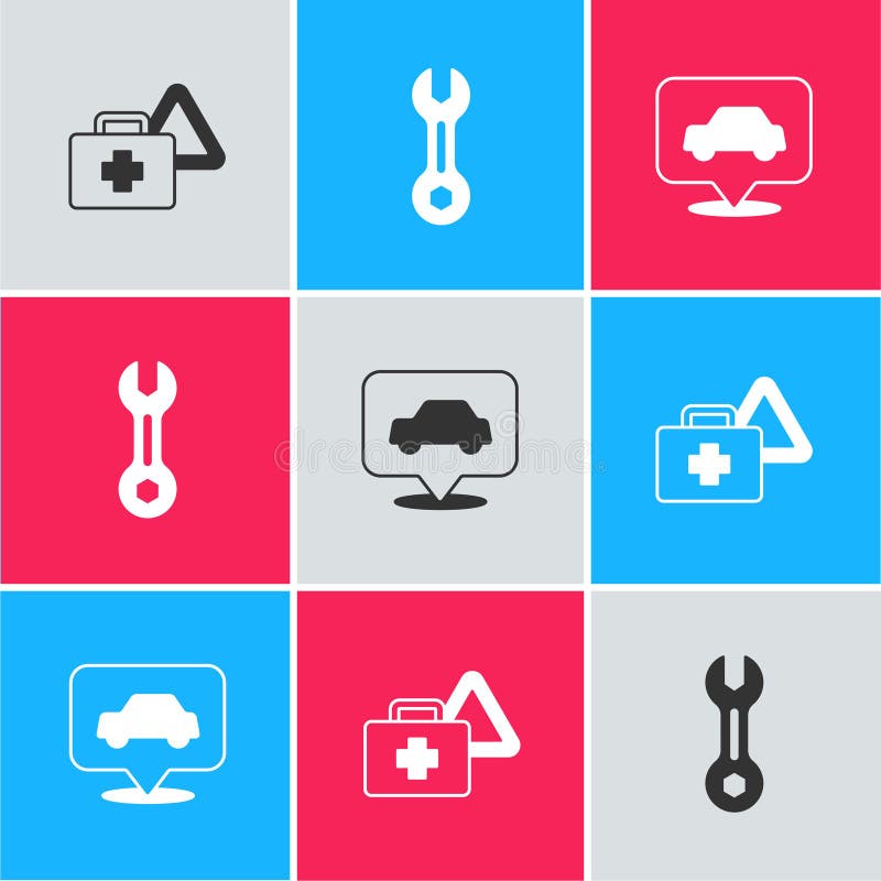 Set First Aid Kit and Warning Triangle Wrench Spanner and Car Service ...