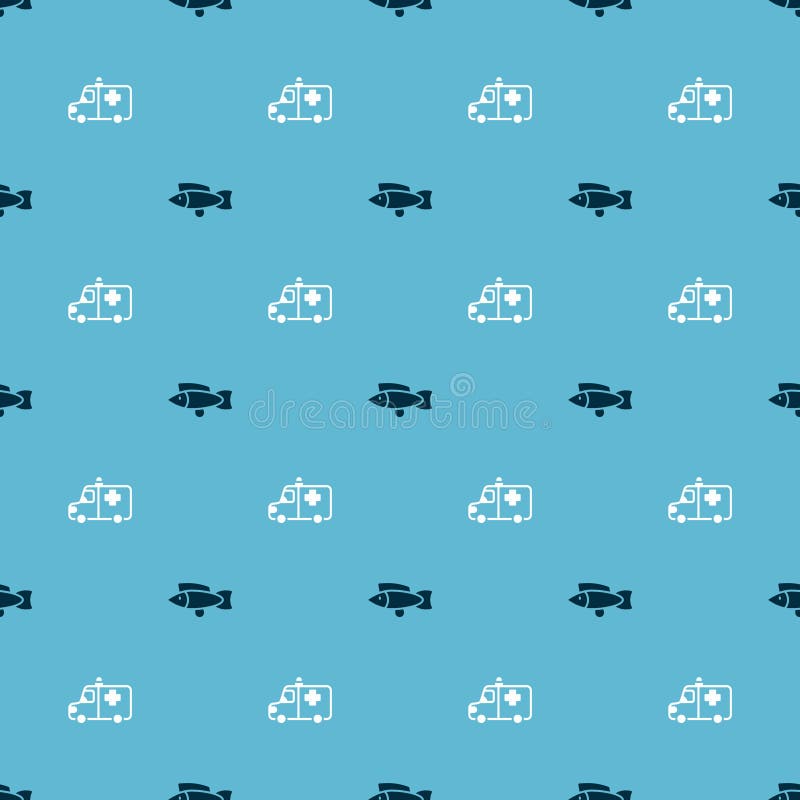 Set Fish and Ambulance and Emergency Car on Seamless Pattern. Vector ...