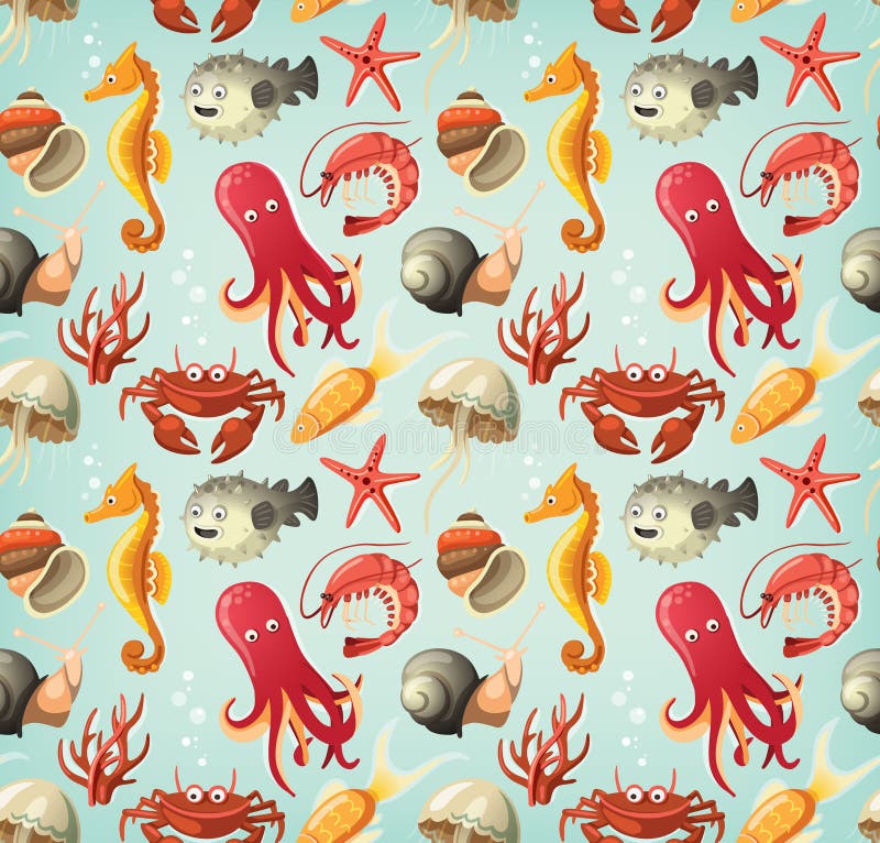 Set of Fish and Animals from Sea. Stock Vector - Illustration of coral ...