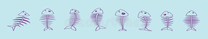 Set of Fish Bone Cartoon Icon Design Template with Various Models ...