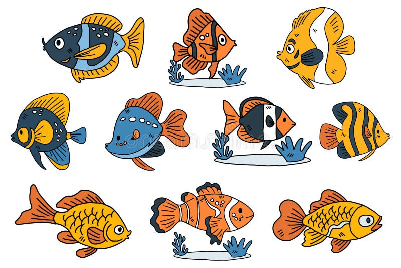 A Set of Fish with Different Colors and Sizes Stock Vector ...