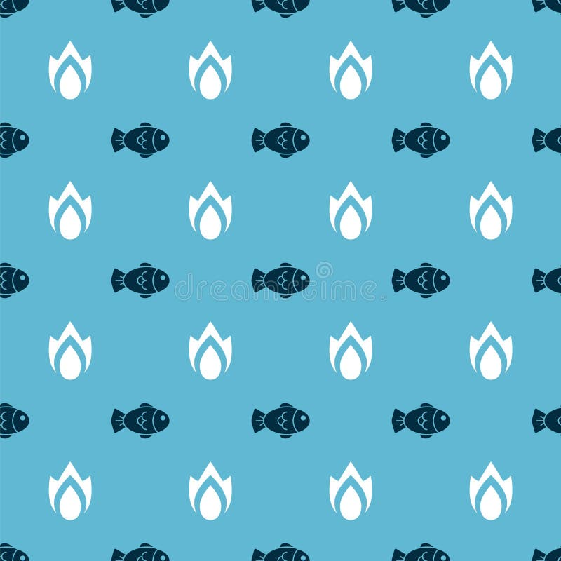Set Fish and Fire Flame on Seamless Pattern. Vector Stock Vector ...