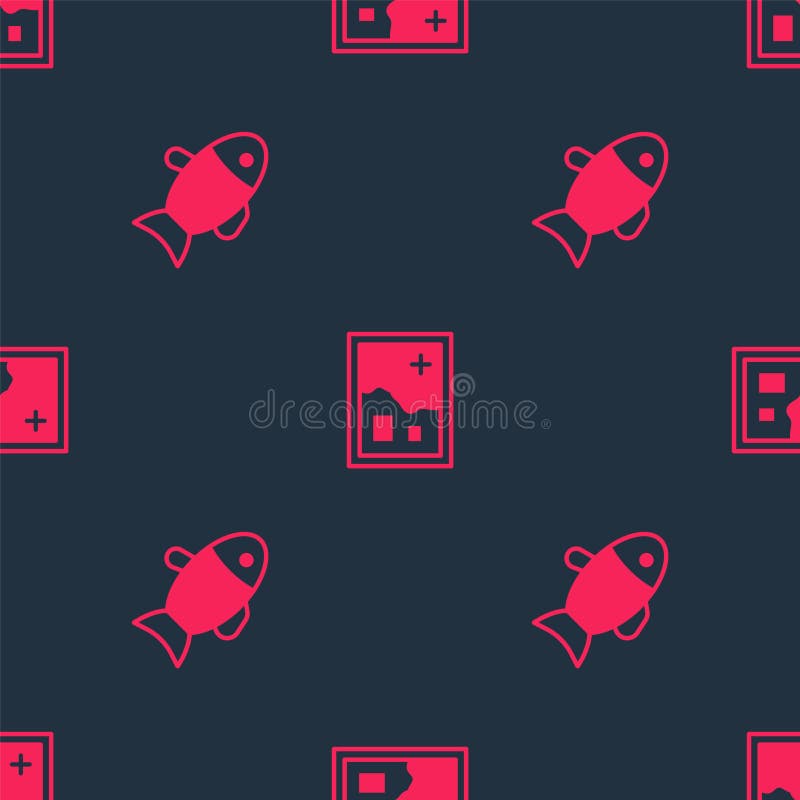 Set Fish and Folded Map on Seamless Pattern. Vector Stock Illustration ...