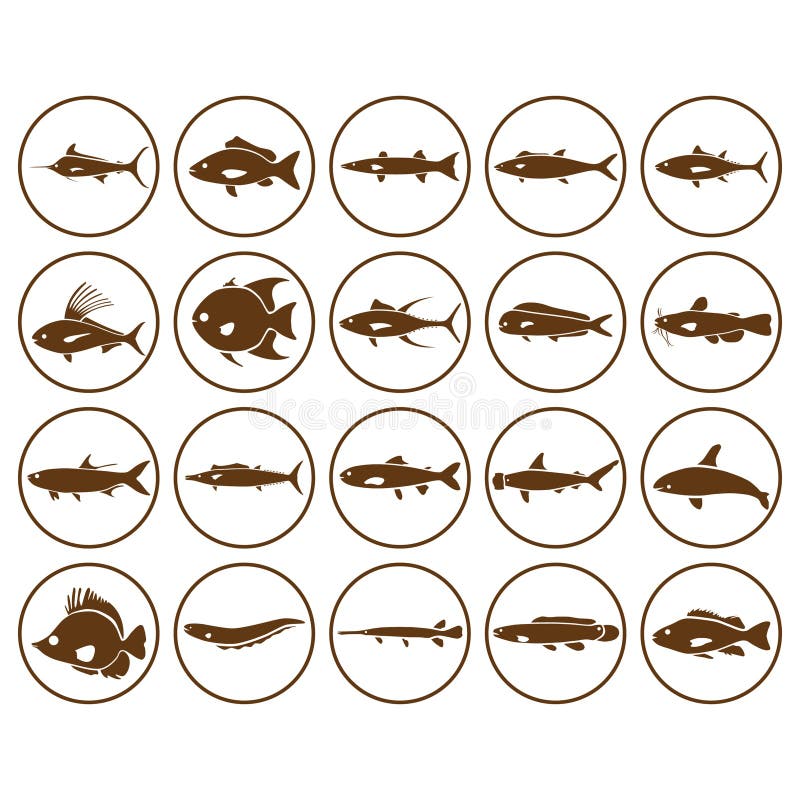 A Set of Fish Icons Illustration. Stock Image - Image of aquatic ...