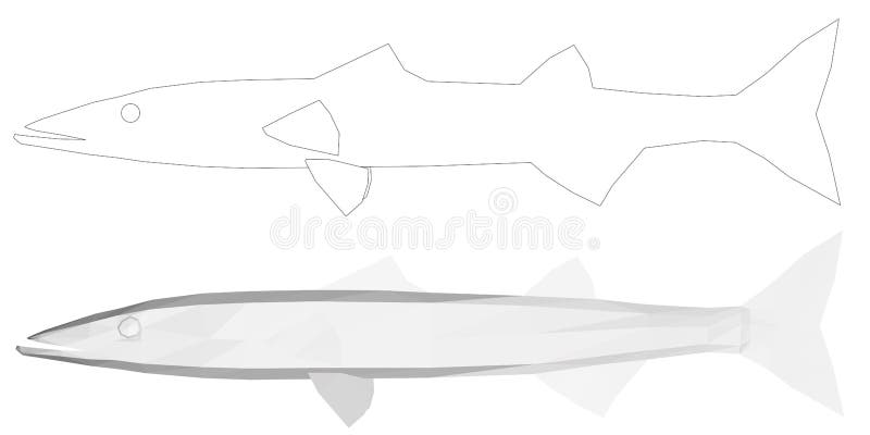 Set with Fish. Low Poly Fish and Its Outline. Side View Stock Vector ...