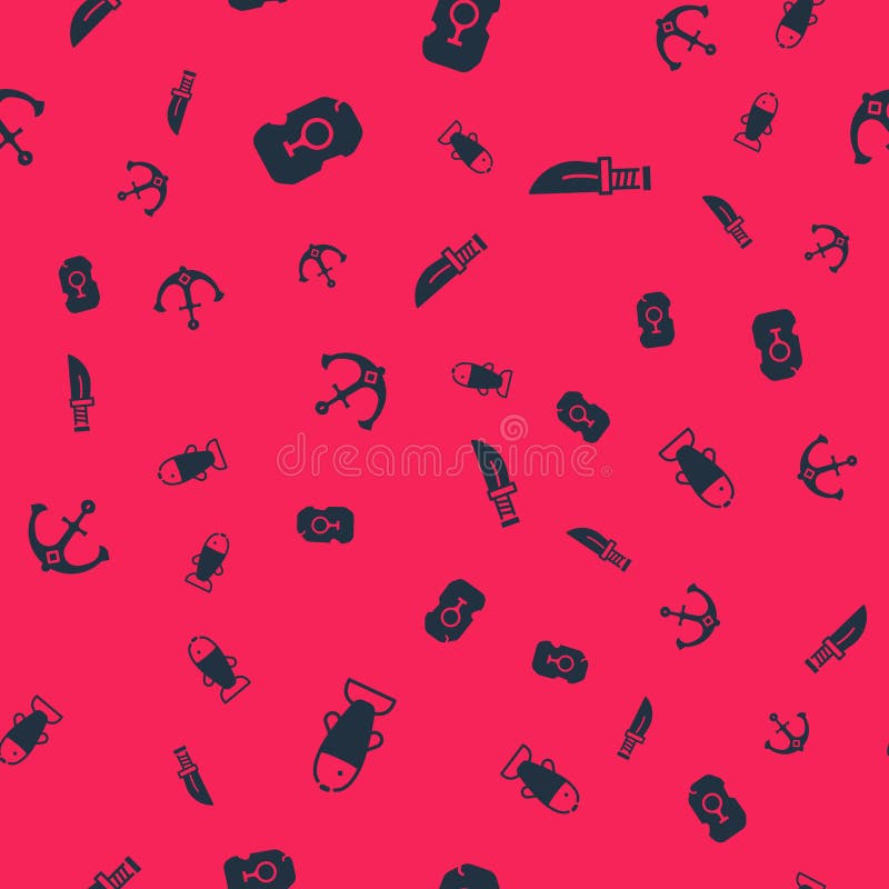 Set Fish, Magic Rune, Anchor and Dagger on Seamless Pattern. Vector ...