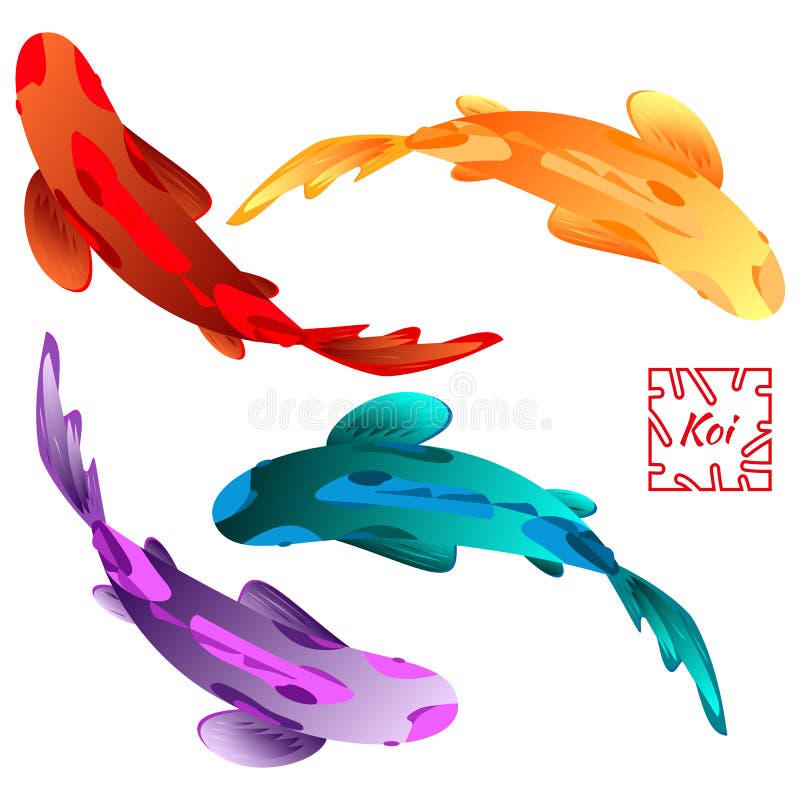 Set with Fish, Multi-colored Carp Koi on White Background. Stock Vector ...