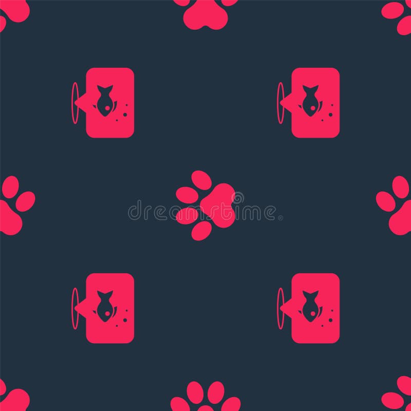 Set Fish and Paw Print on Seamless Pattern. Vector Stock Illustration ...