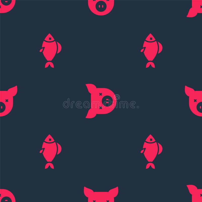 Set Fish and Pig on Seamless Pattern. Vector Stock Vector ...