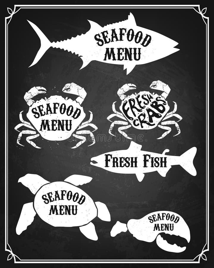 Set of Fish Silhouette. Seafood Menu Design Elements Stock Vector ...