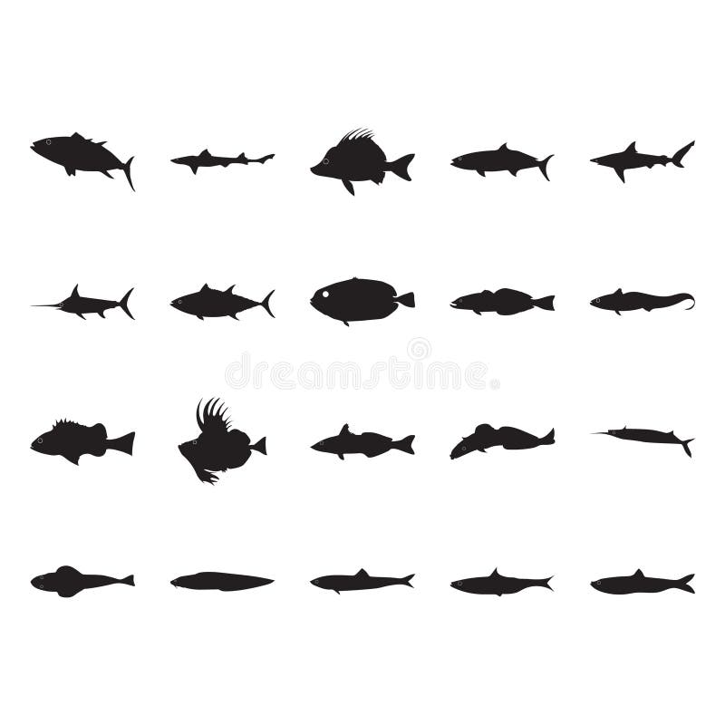 Set of Fish Silhouettes. Vector Illustration Decorative Design Stock ...