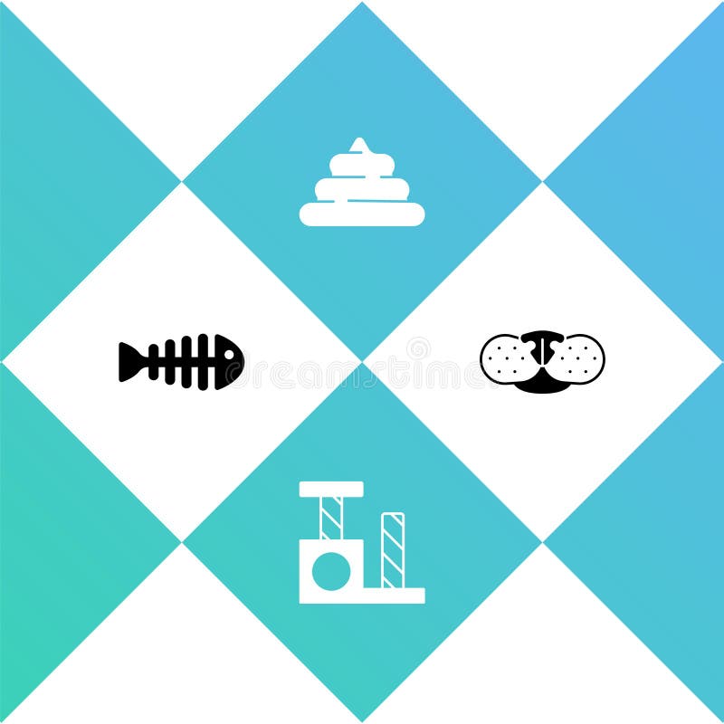 Set Fish Skeleton, Cat Scratching Post, Shit and Nose Icon. Vector ...