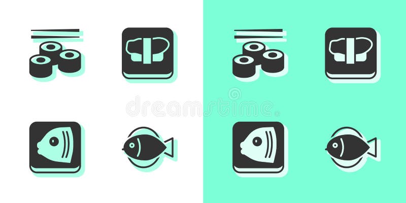Set Fish, Sushi, Head and on Cutting Board Icon. Vector Stock Vector ...