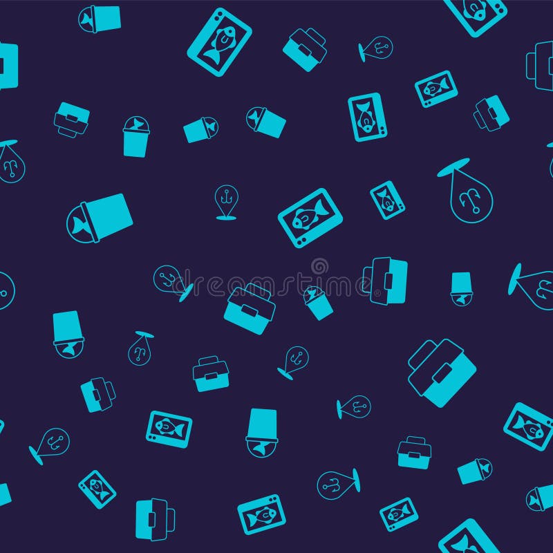 Set Fishing Bucket with Fish, Hook, Finder Echo Sounder and Case or Box ...