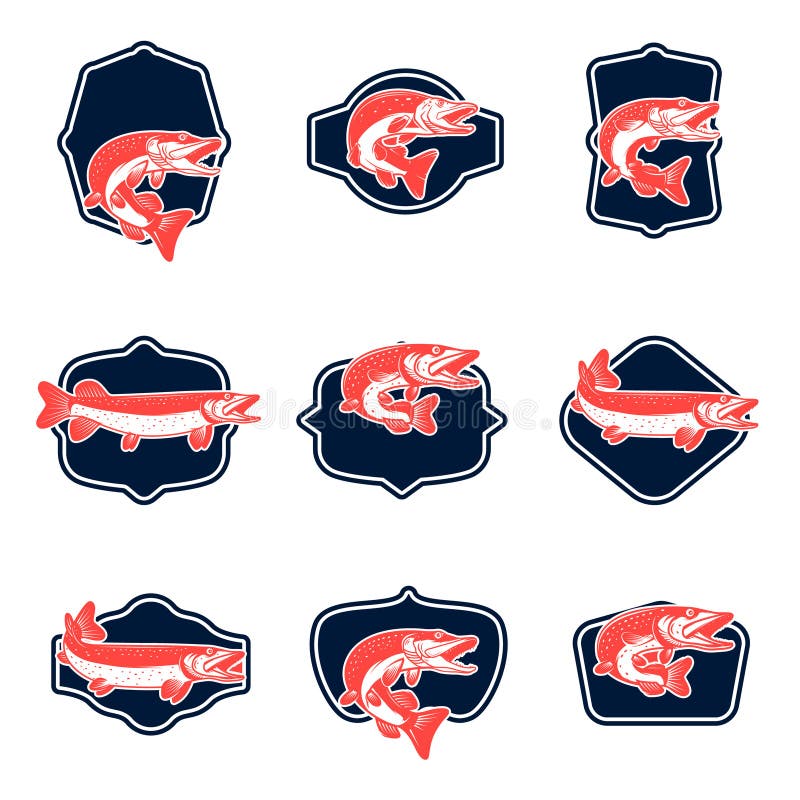 Pike Fish Icons. Design Elements for Fishing Club or Team Stock Vector ...