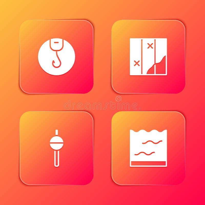 Set Fishing Hook, Folded Map, Float and Aquarium Icon. Vector Stock ...