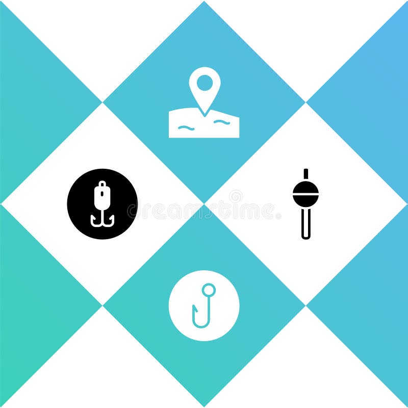 Set Fishing Hook, , Location Fishing and Float Icon. Vector Stock ...