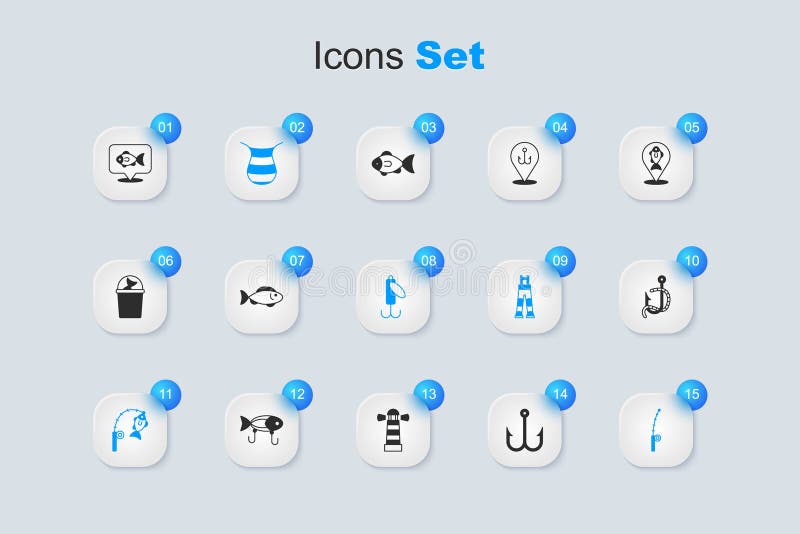 Set Fishing Hook, Net, Rod and Fish, Worm, Location Fishing and Lure ...