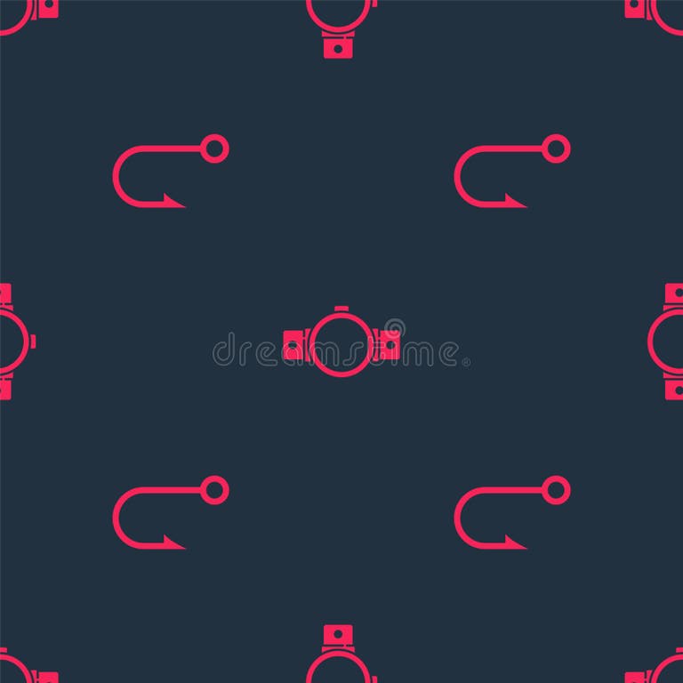 Set Fishing Hook and Smartwatch on Seamless Pattern. Vector Stock ...