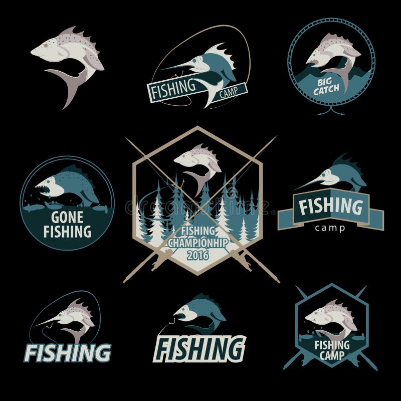 Set of Fishing Logos, Emblems, Badges Stock Vector - Illustration of ...