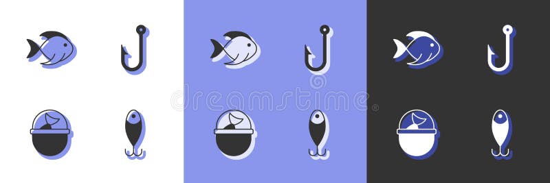Set Fishing Lure, Bucket with Fish and Hook Icon. Vector Stock Vector ...