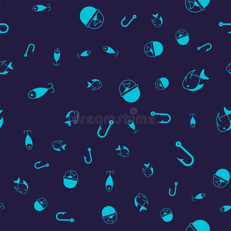 Set Fishing Lure, Bucket with Fish and Hook on Seamless Pattern. Vector ...