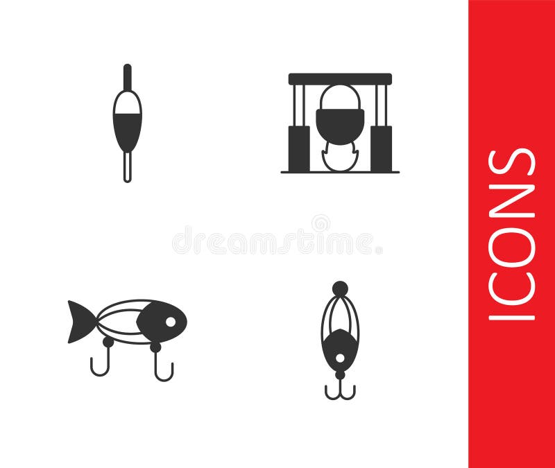 Set Fishing Lure, Float, and Campfire and Pot Icon. Vector Stock Vector ...