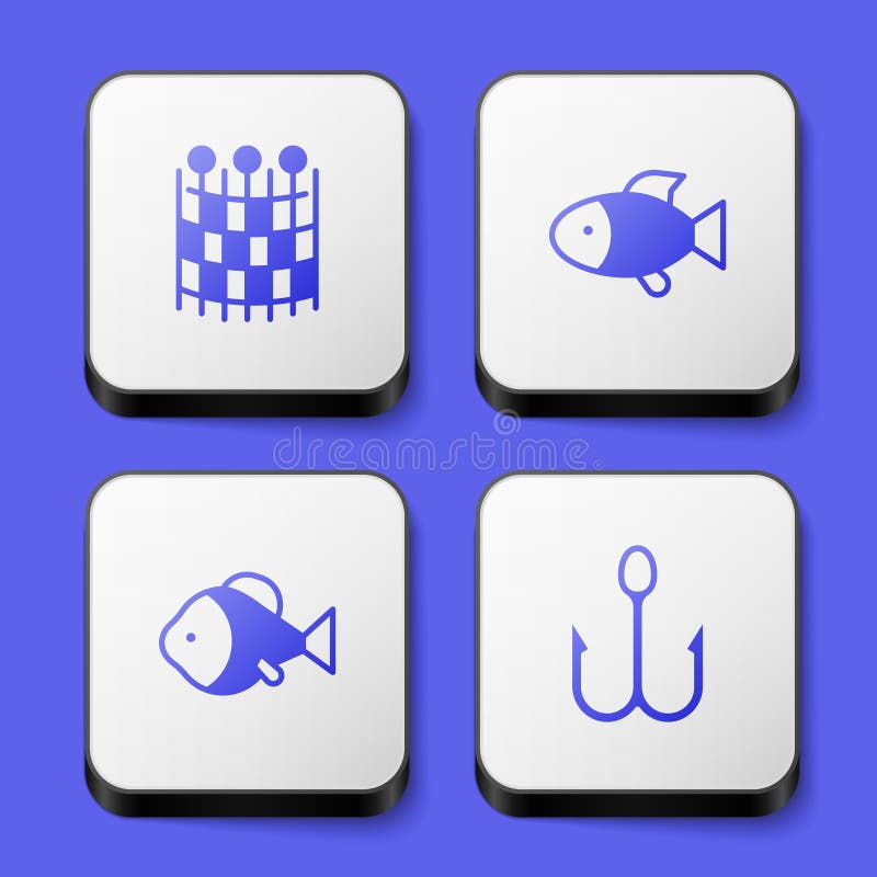 Set Fishing Net Pattern, and Hook Icon. White Square Button. Vector ...
