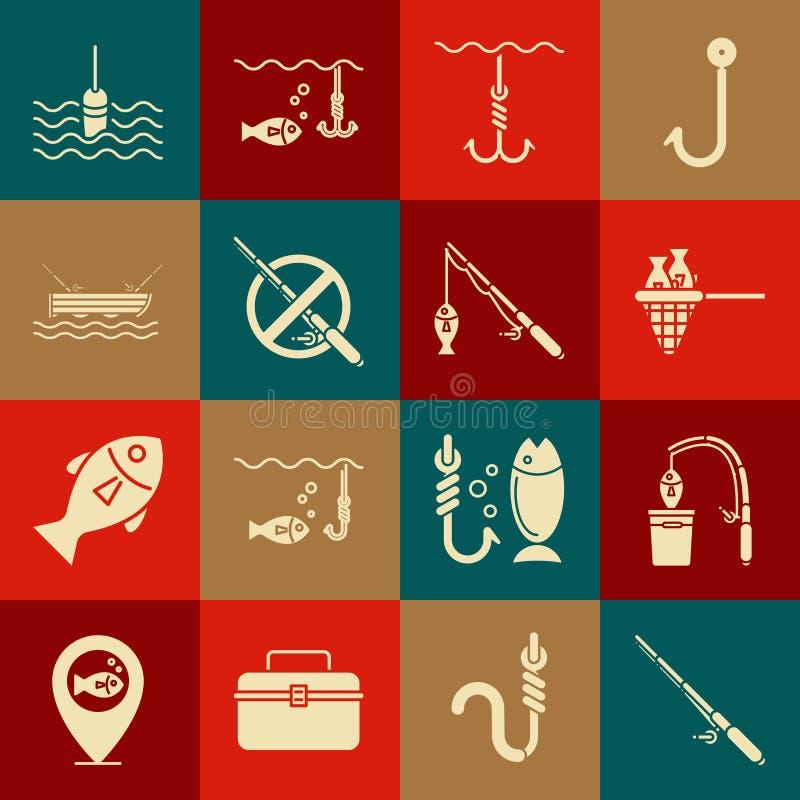 Set Fishing Rod, and Fish, Net with, Hook Under Water, No Fishing, Boat ...