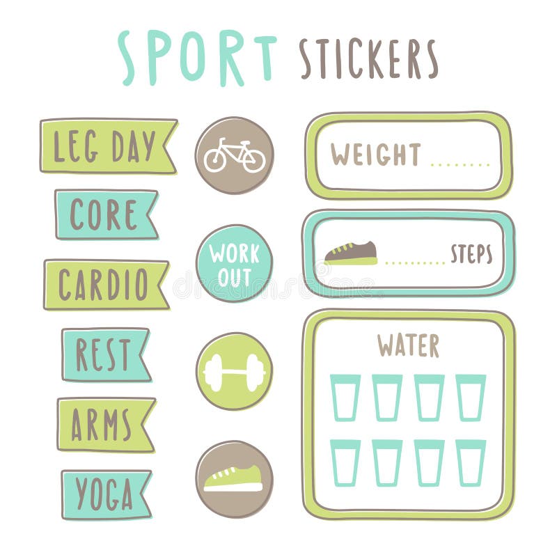 Set of Fitness Planning Stickers. Printable Stock Vector - Illustration ...