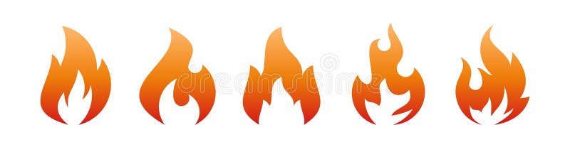 Set of Five Abstract Fire Flame Vector Illustrations with Dynamic ...