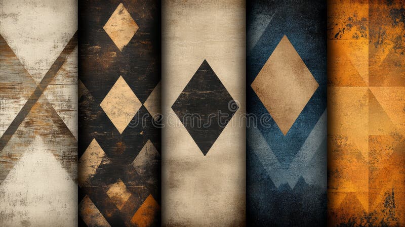 A Set of Five Abstract Geometric Patterns Featuring Diamonds and ...