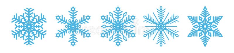 A Set of Five Blue Snowflakes on a White Background. Stock Vector ...