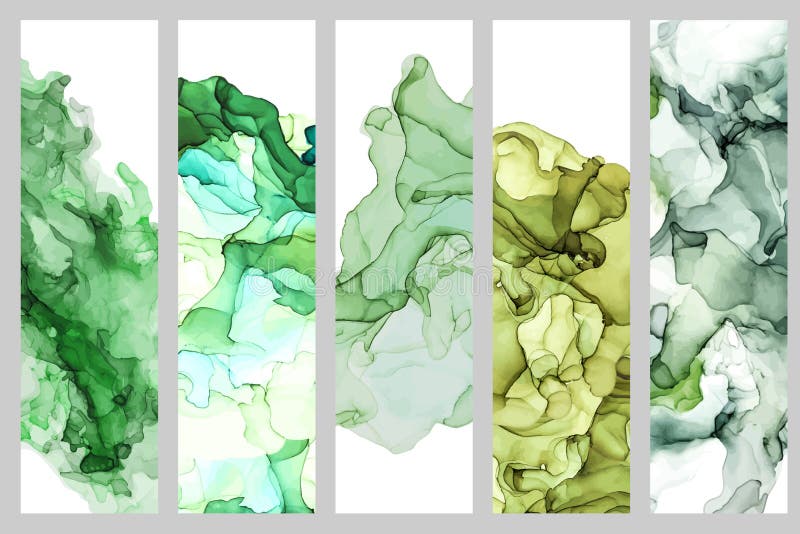 Set of Five Bookmarks Decorated with Liquid Ink Texture Stock Vector ...