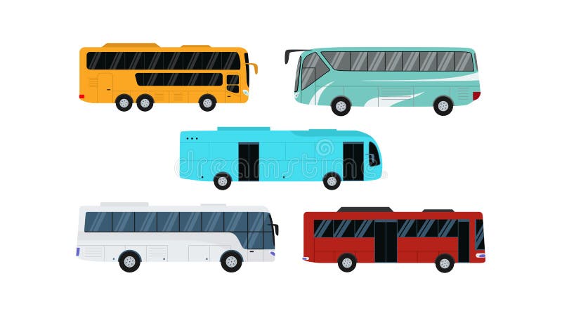 Set of Five Bus Isolated on White Background Stock Vector ...
