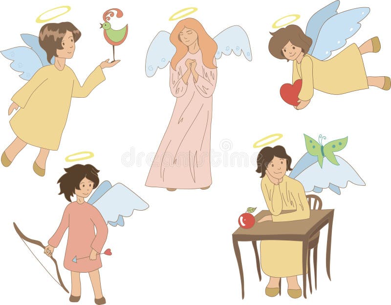 Set of five cute angels stock vector. Illustration of black - 47312124